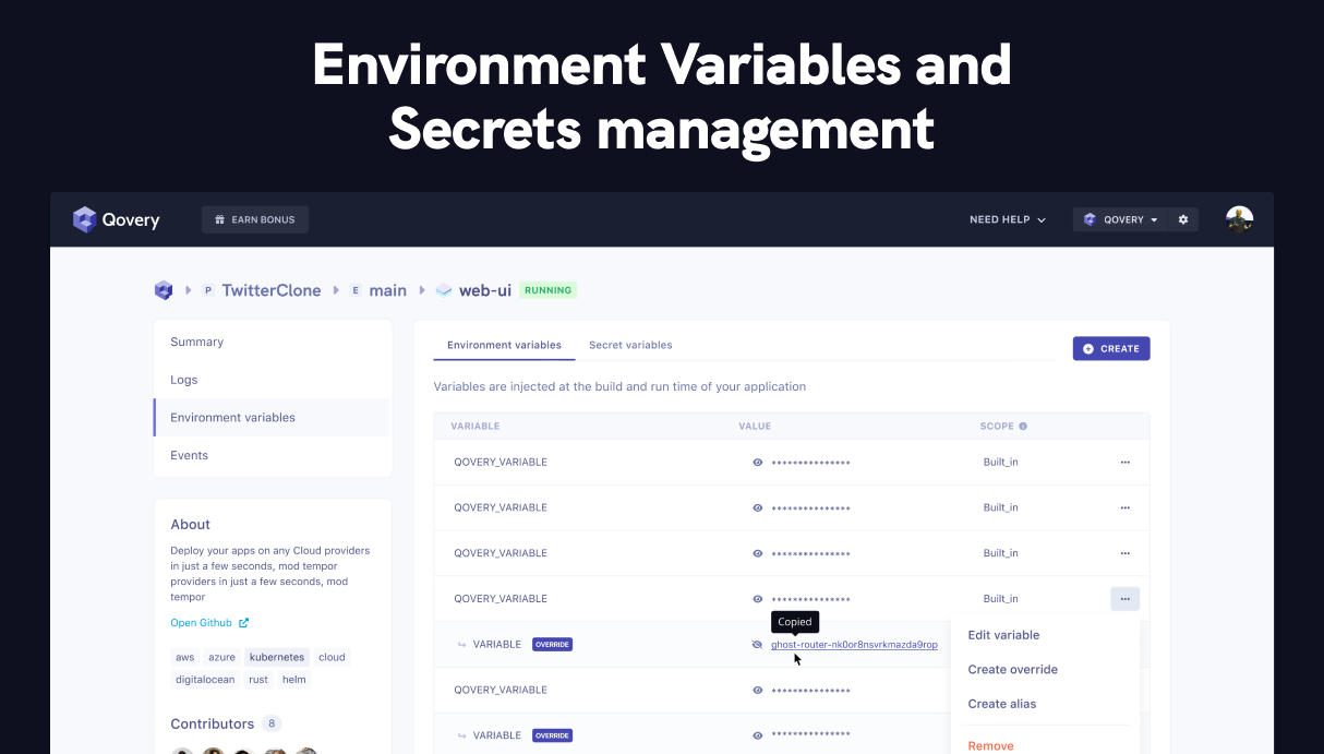Environment variables and Secrets for Qovery v2 released